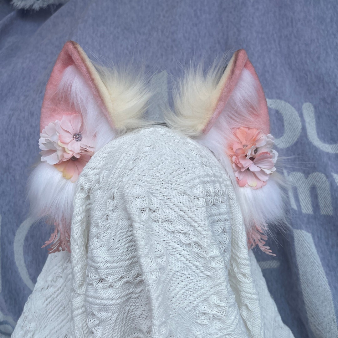 Flower Pink Fox Ears，cute Luxury Realistic Wolf Ears Headband,halloween ...