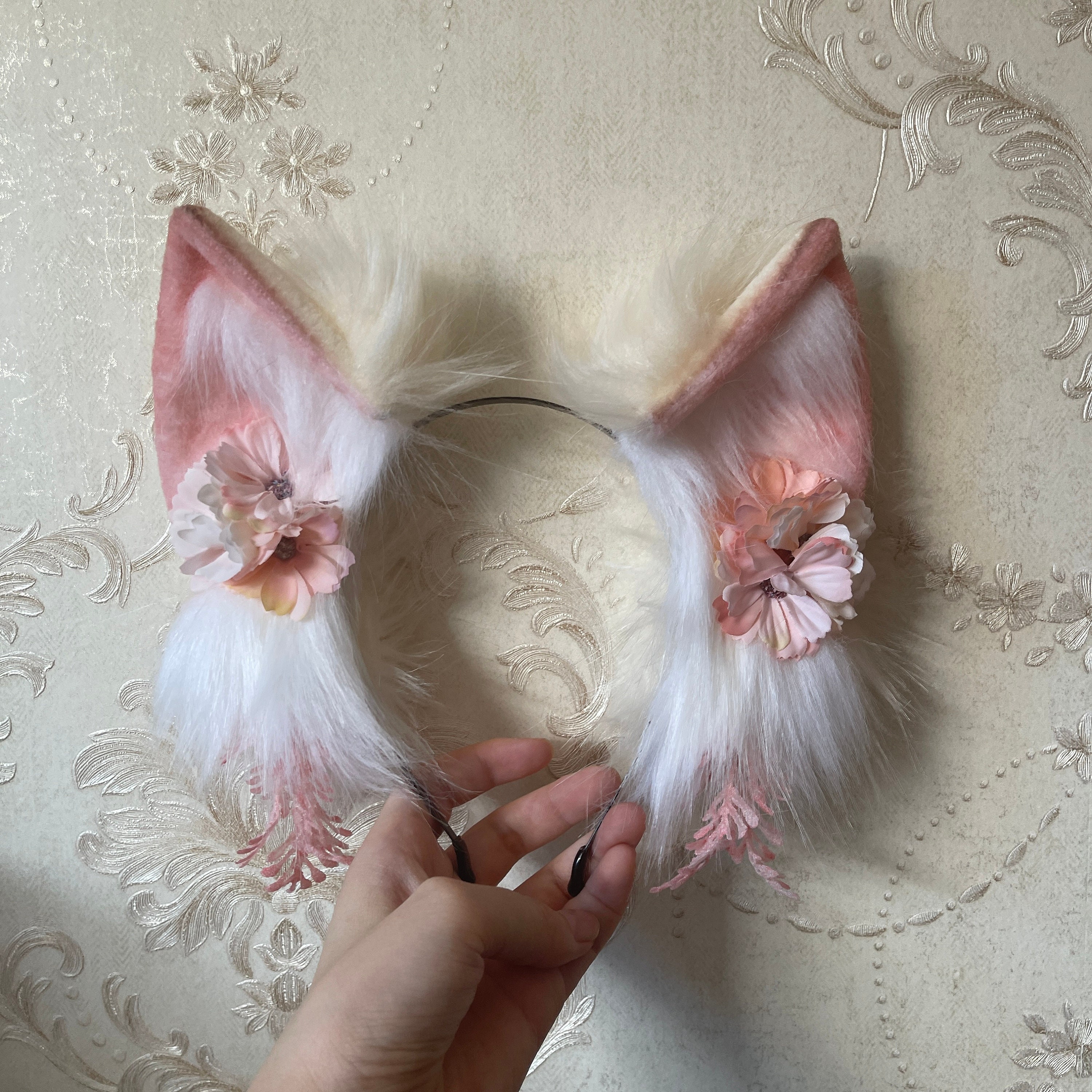 Flower Pink Fox Earscute Luxury Realistic Wolf Ears - Etsy