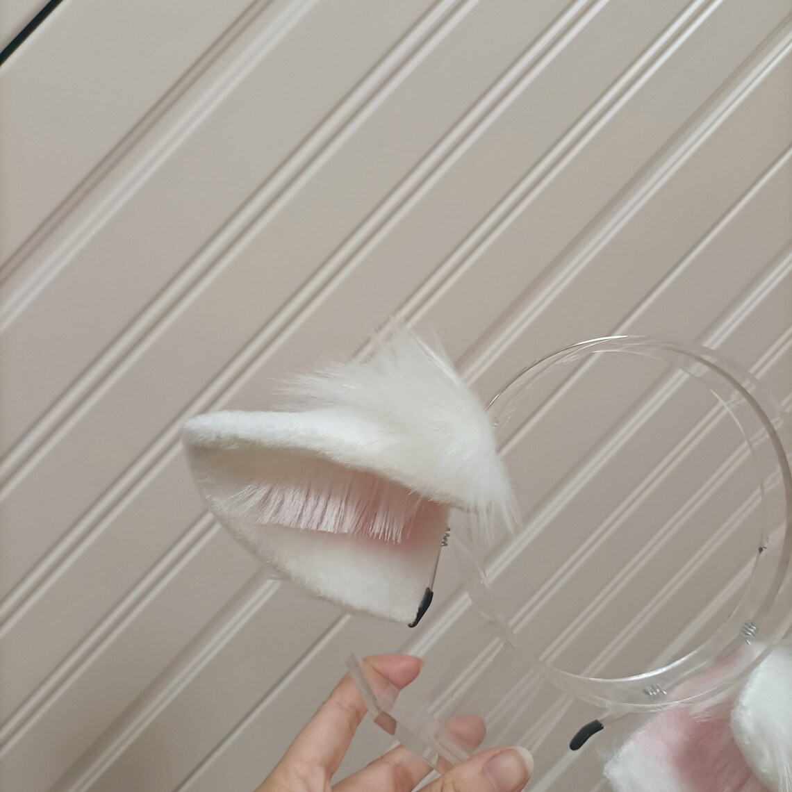 White Sheep Ears，cute Luxury Realistic Wolf Ear Headband,halloween ...