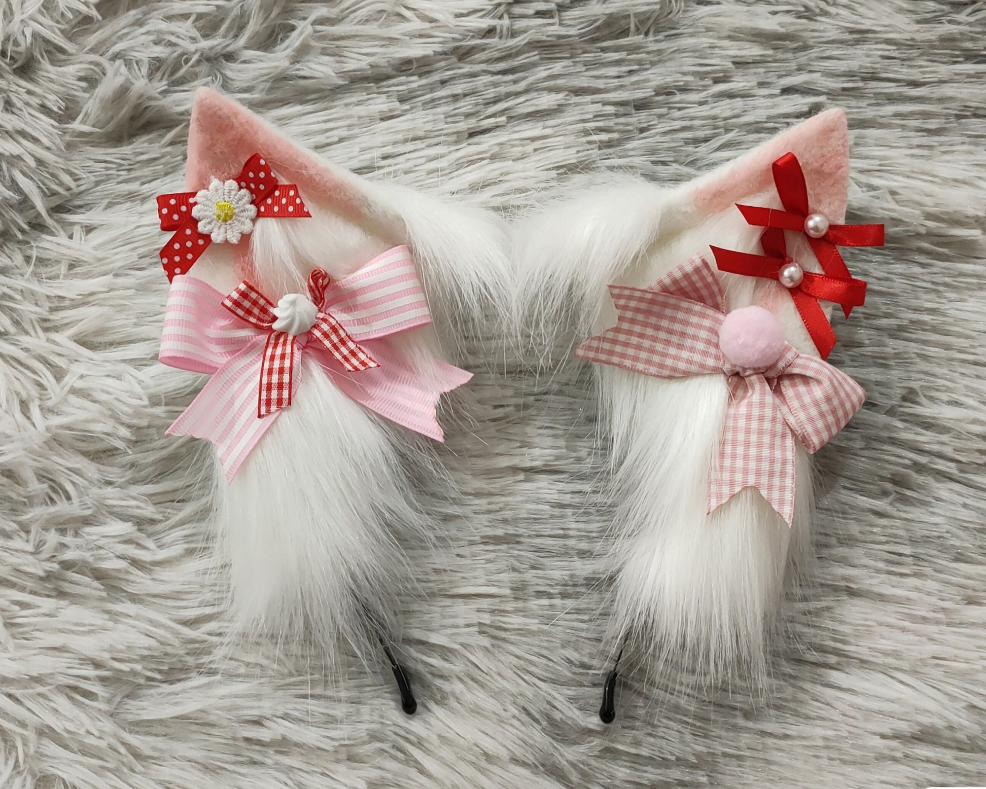 Pink Bow Cat Earscute Luxury Realistic Fox Ears - Etsy