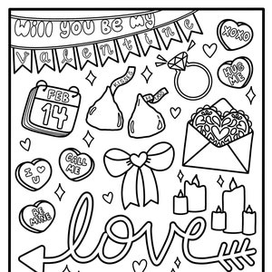 Valentine's Day Hand Drawn Coloring Page - Etsy