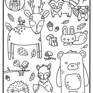 Woodland Creatures Coloring Page - Etsy