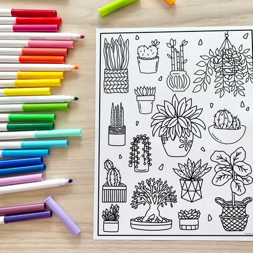 Succulent Cactus & House Plant Coloring Page - Etsy