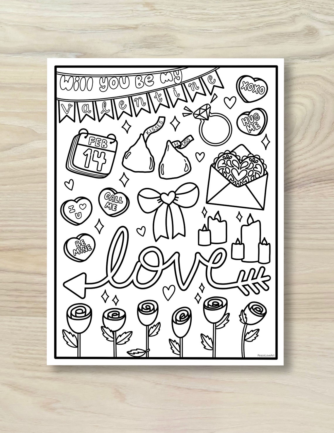 Valentine's Day Hand Drawn Coloring Page - Etsy