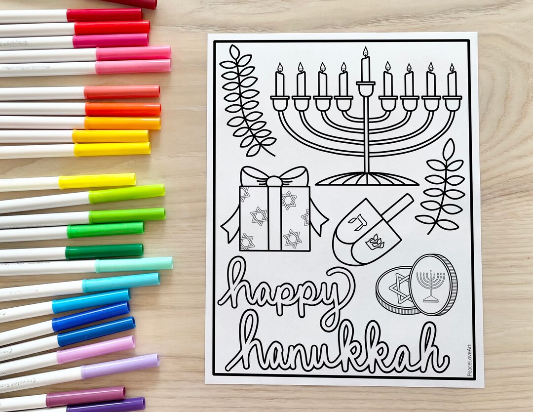 Happy Hanukkah Coloring Page - Etsy