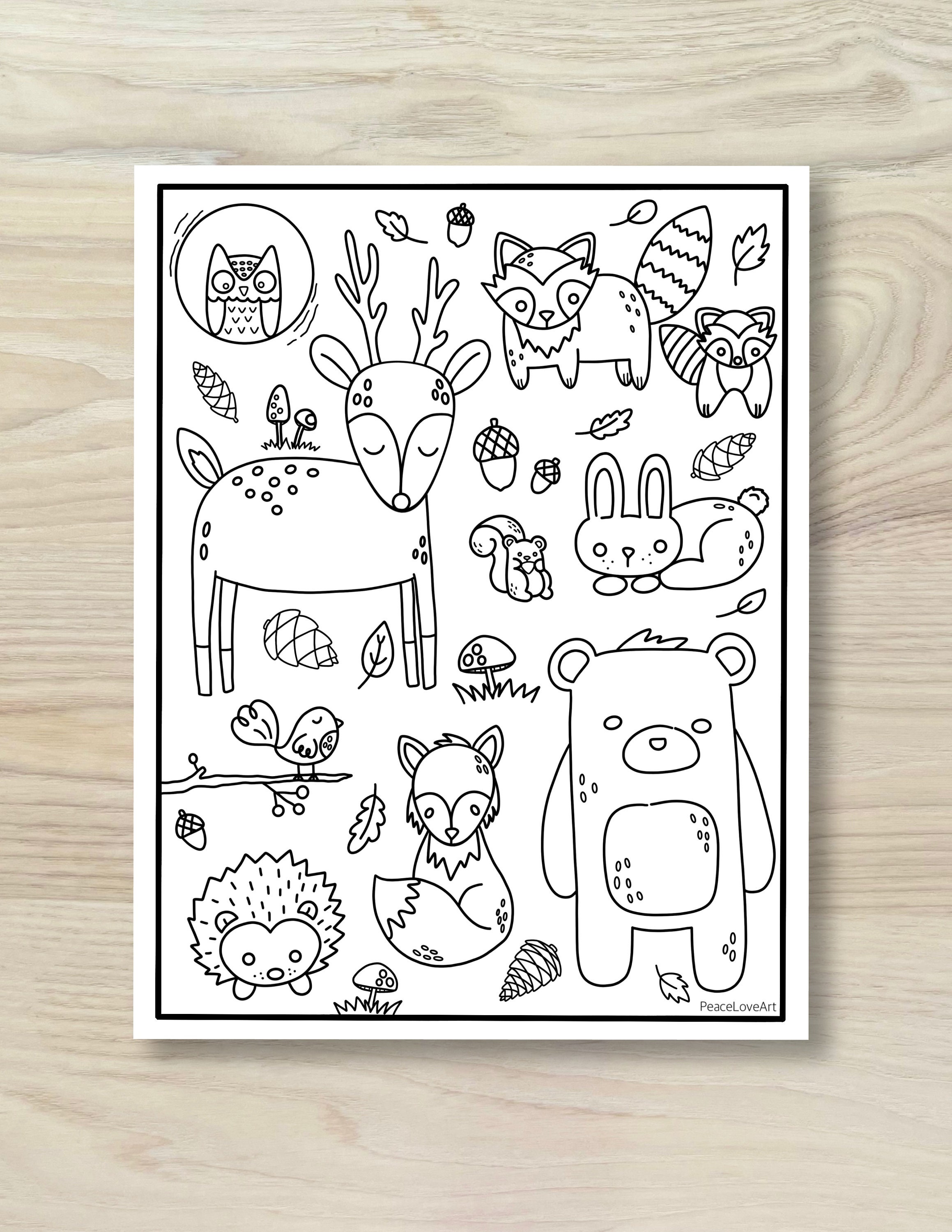 Woodland Creatures Coloring Page - Etsy