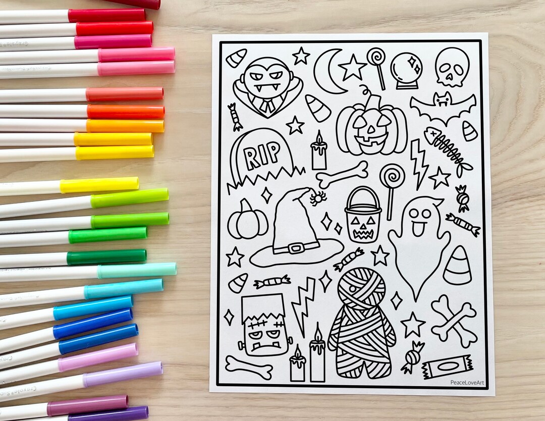 Halloween Collage Coloring Page - Etsy