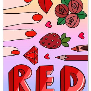 Red Things Coloring Page - Etsy