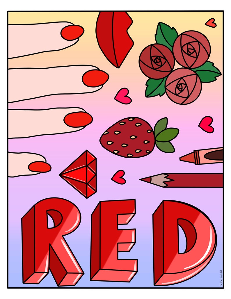 Red Things Coloring Page - Etsy