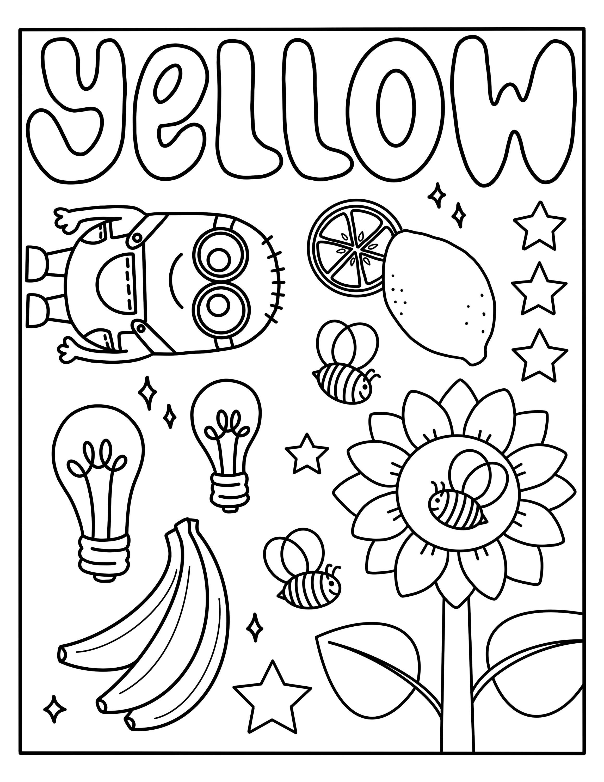 Yellow things coloring page | Etsy