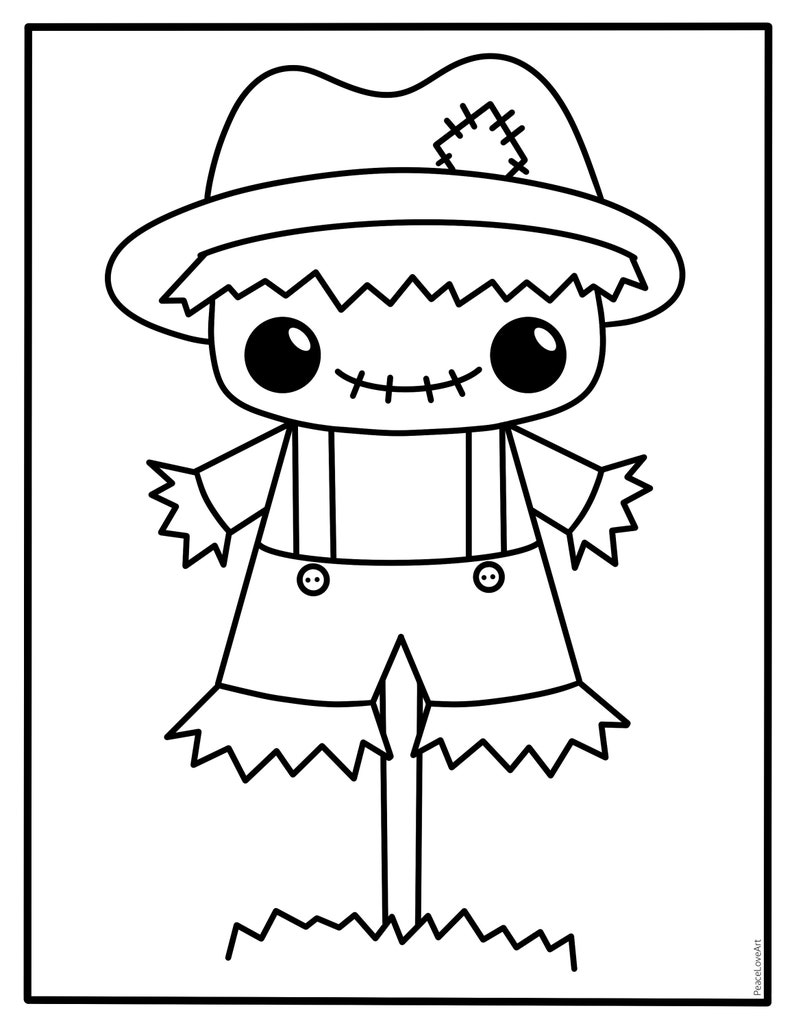 Scarecrow Coloring Page - Etsy
