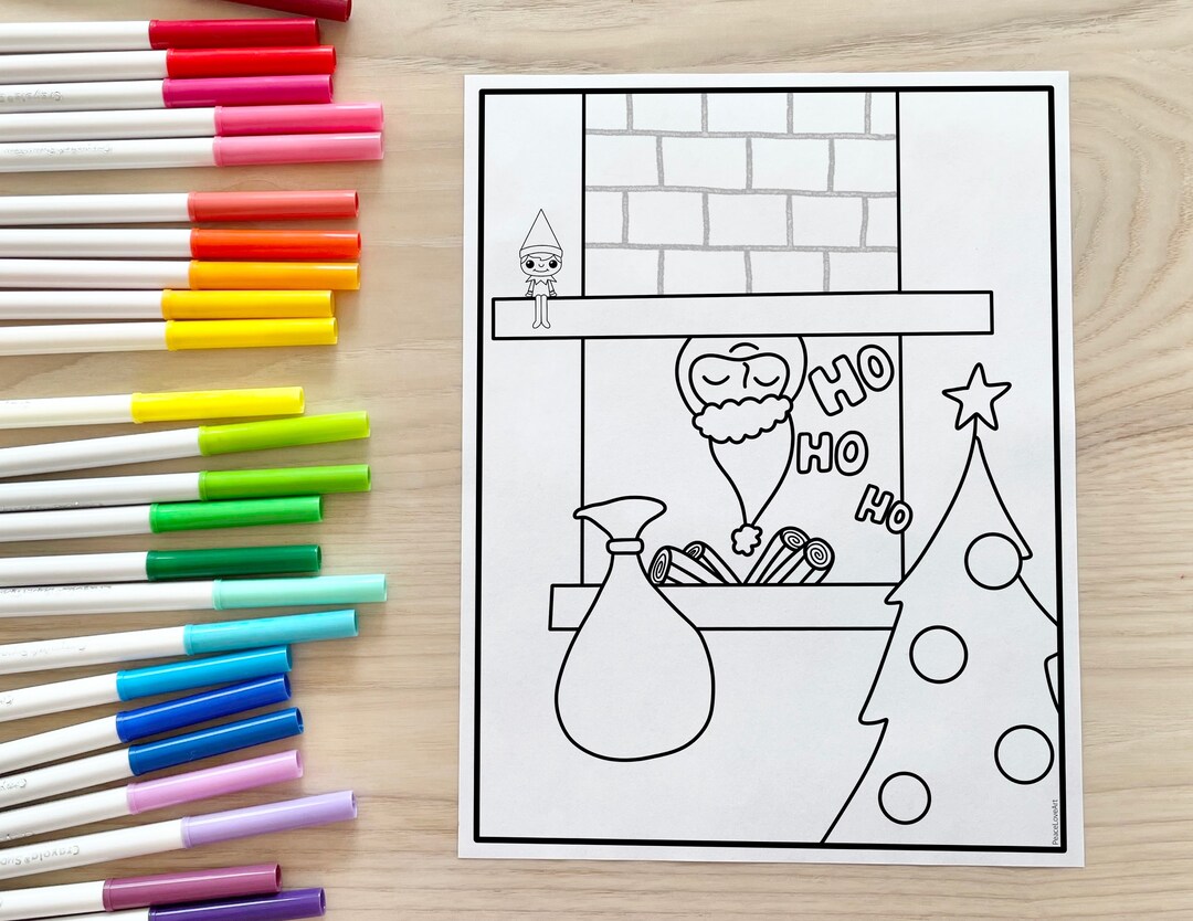 Santa Chimney Coloring Page - Etsy