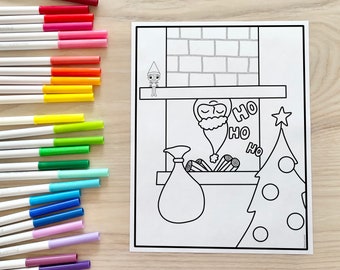 Santa Stuck in the Chimney Coloring Page - Etsy