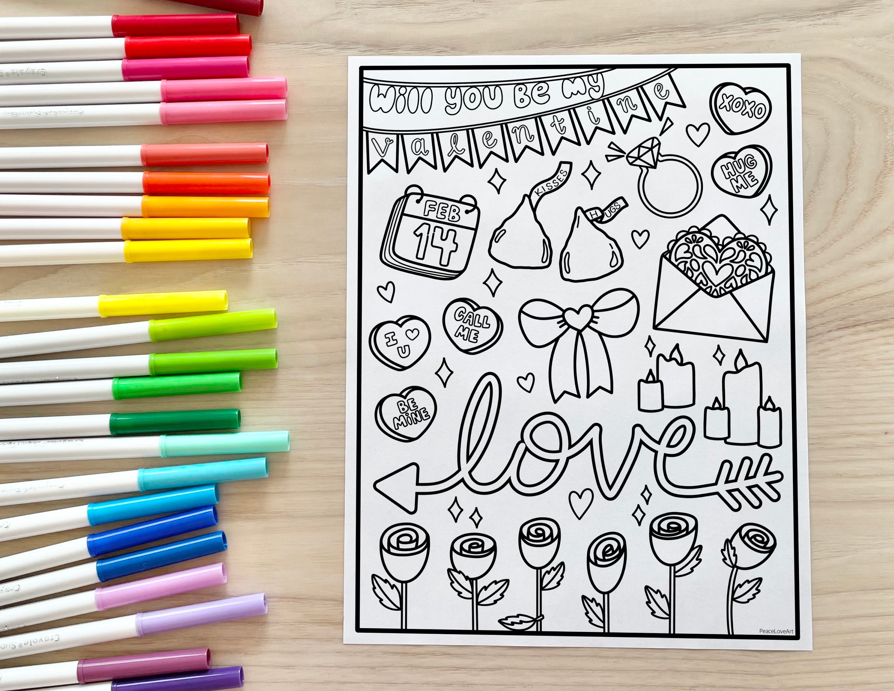 Valentine's Day Hand Drawn Coloring Page - Etsy