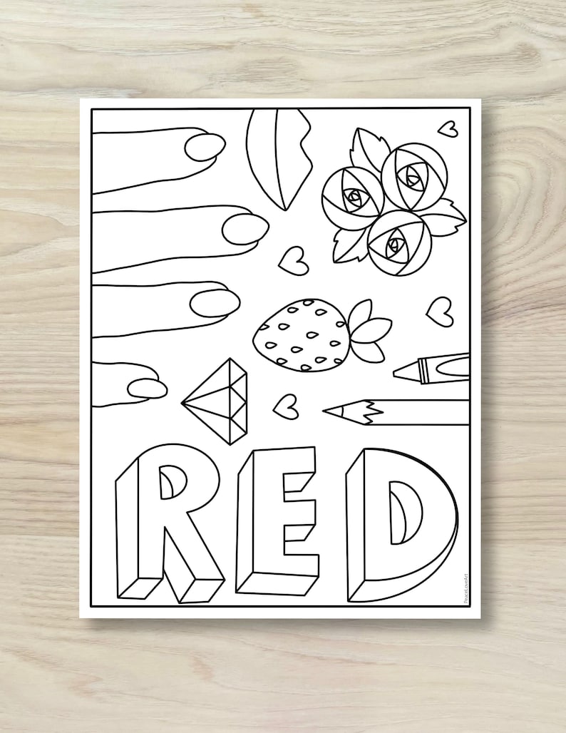 Red Things Coloring Page - Etsy