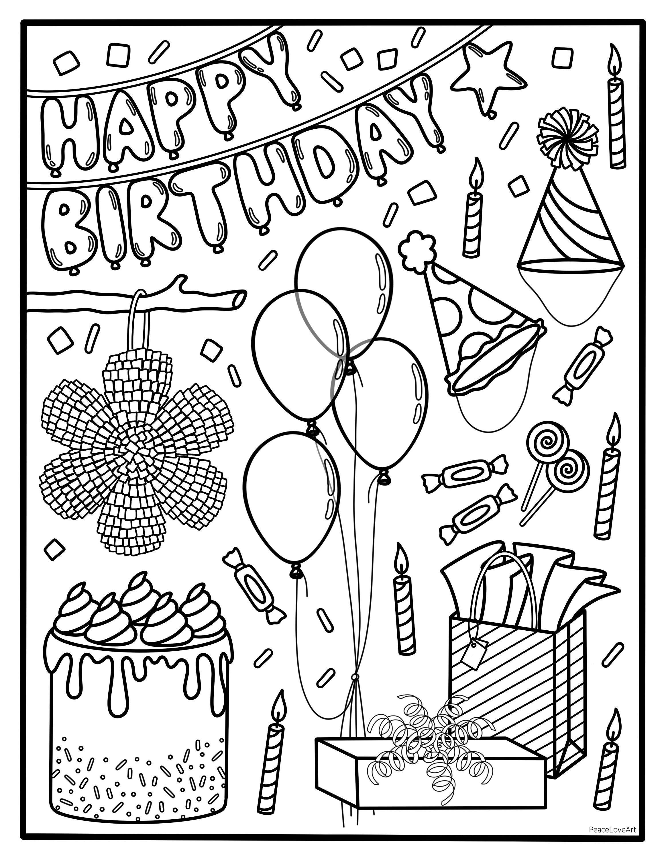 Happy Birthday Coloring Page - Etsy