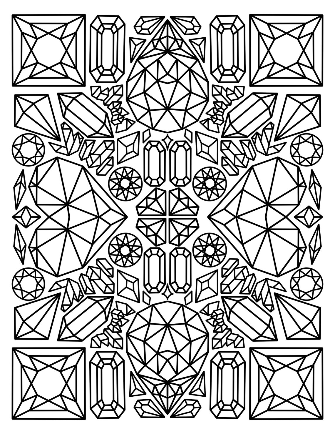Gems and crystals coloring page | Etsy