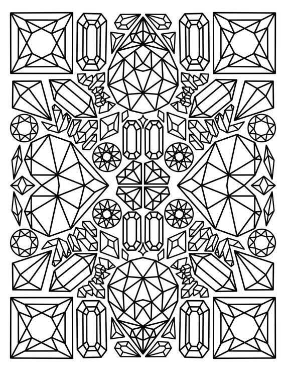 Gems and crystals coloring page | Etsy