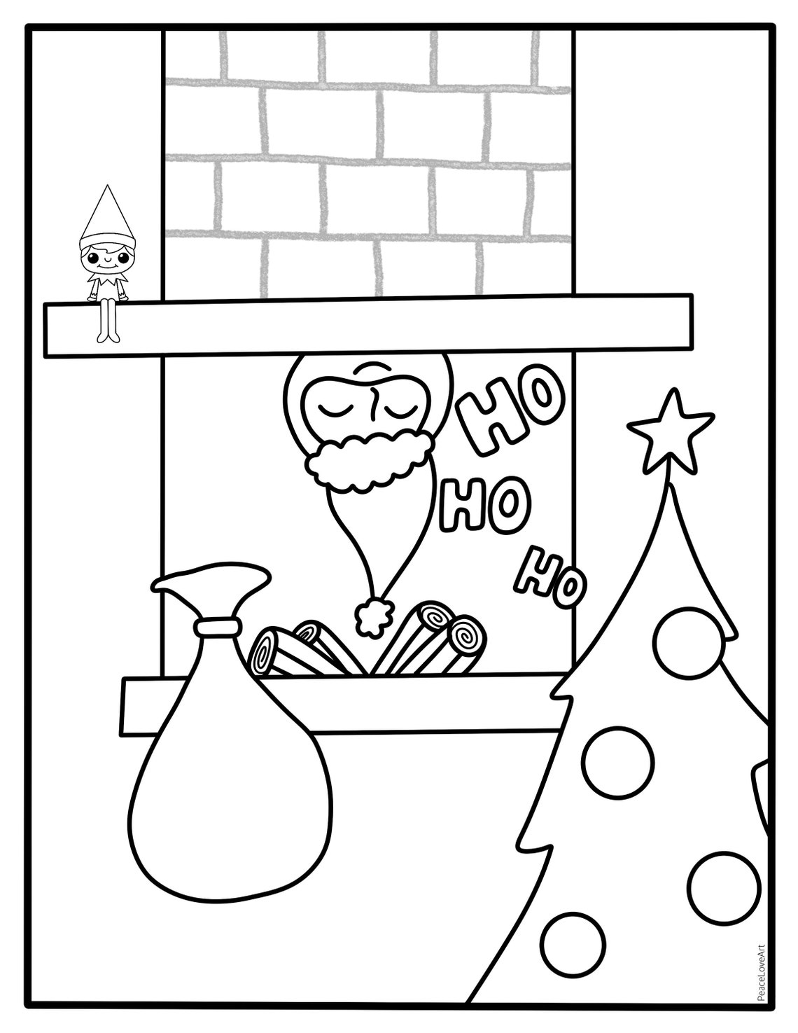 Santa Chimney Coloring Page - Etsy