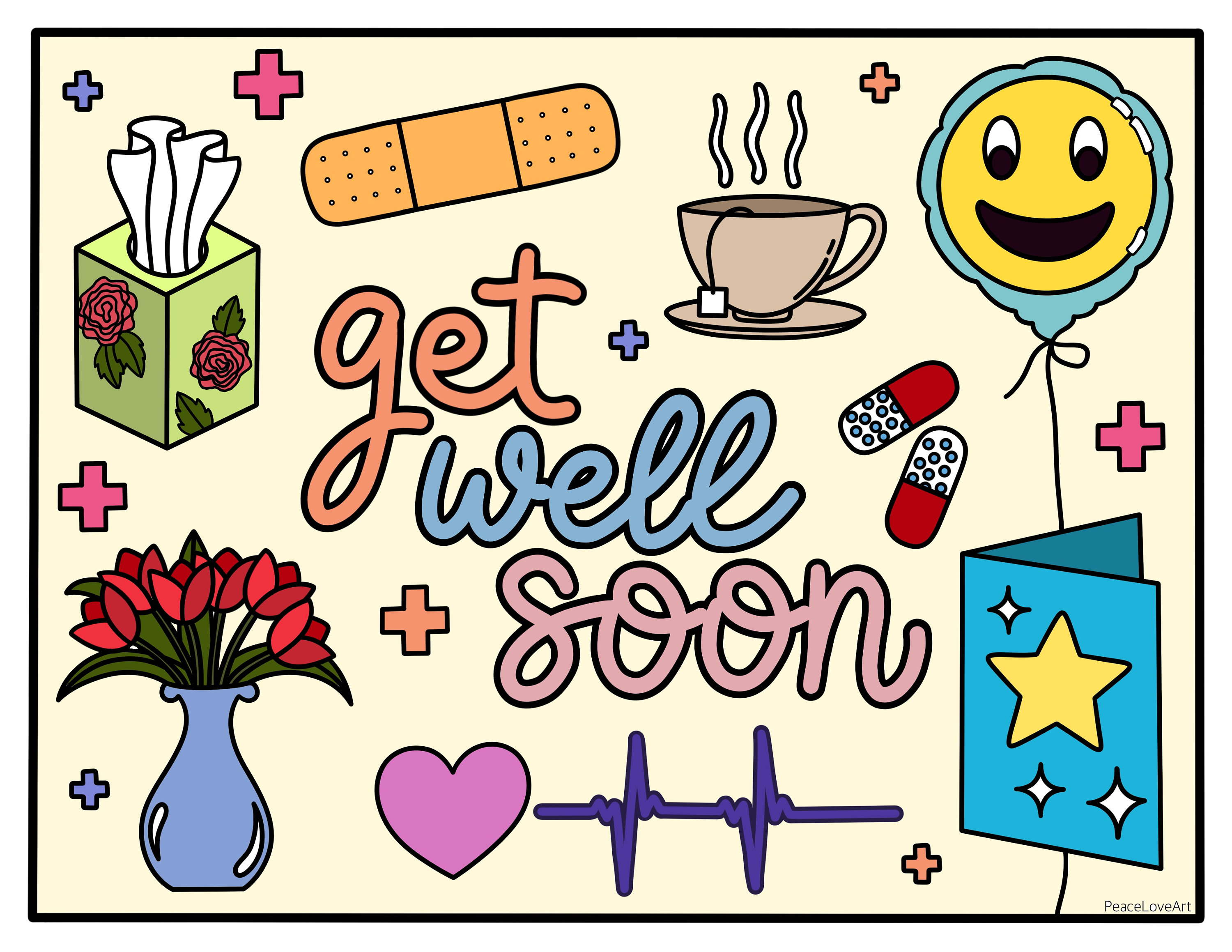 Get Well Soon Hand Drawn Coloring Page - Etsy