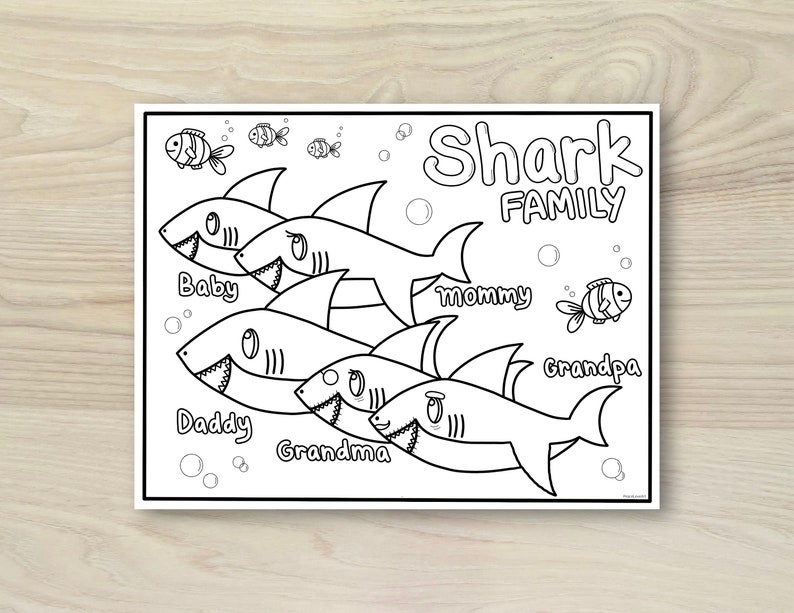 Baby Shark Family Coloring Page - Etsy