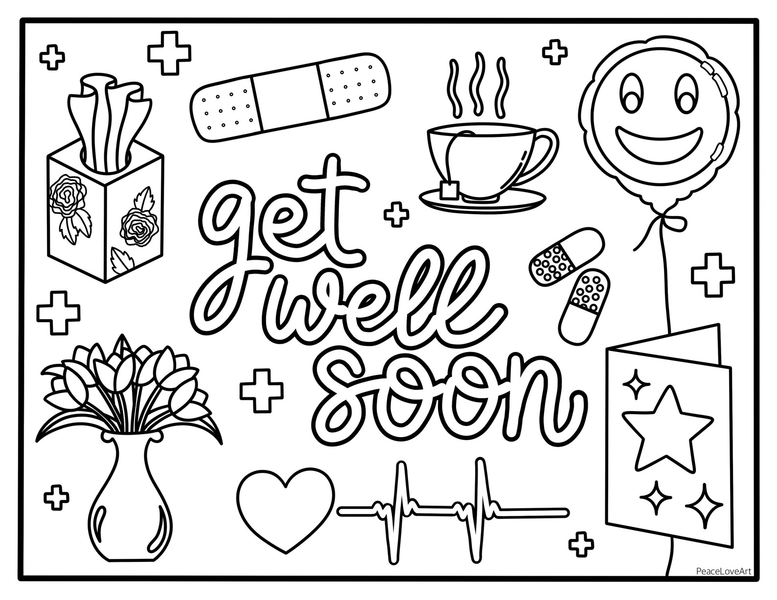 Get Well Soon Hand Drawn Coloring Page - Etsy