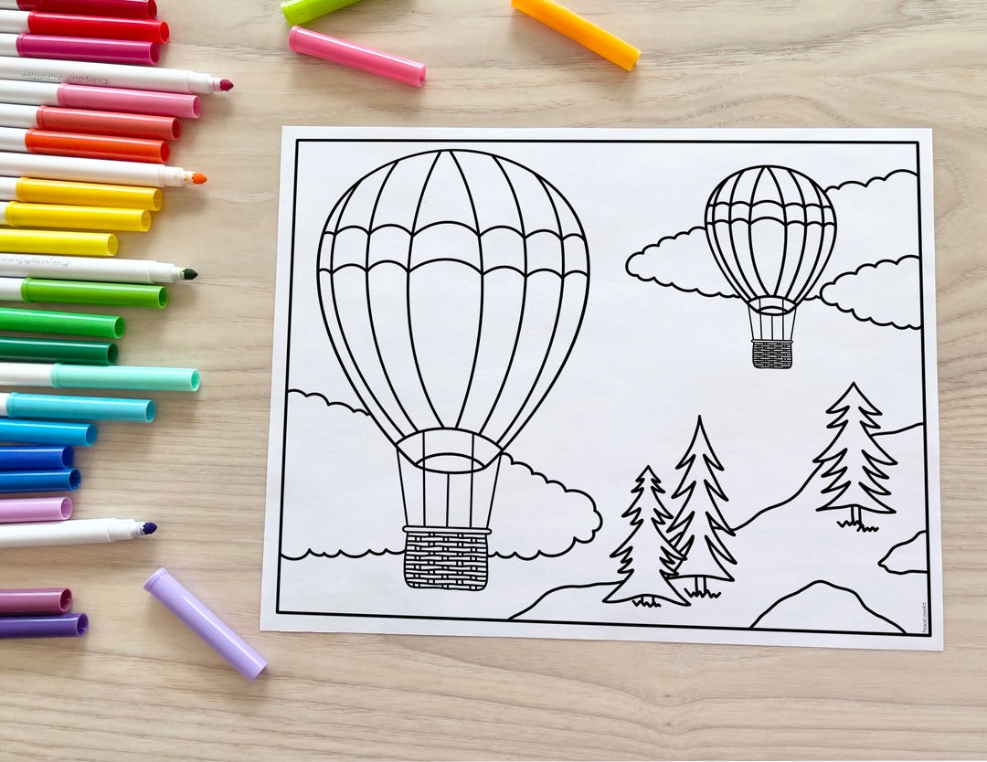 Hot Air Balloon Coloring Page - Etsy