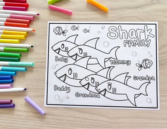 Baby Shark Family Coloring Page - Etsy