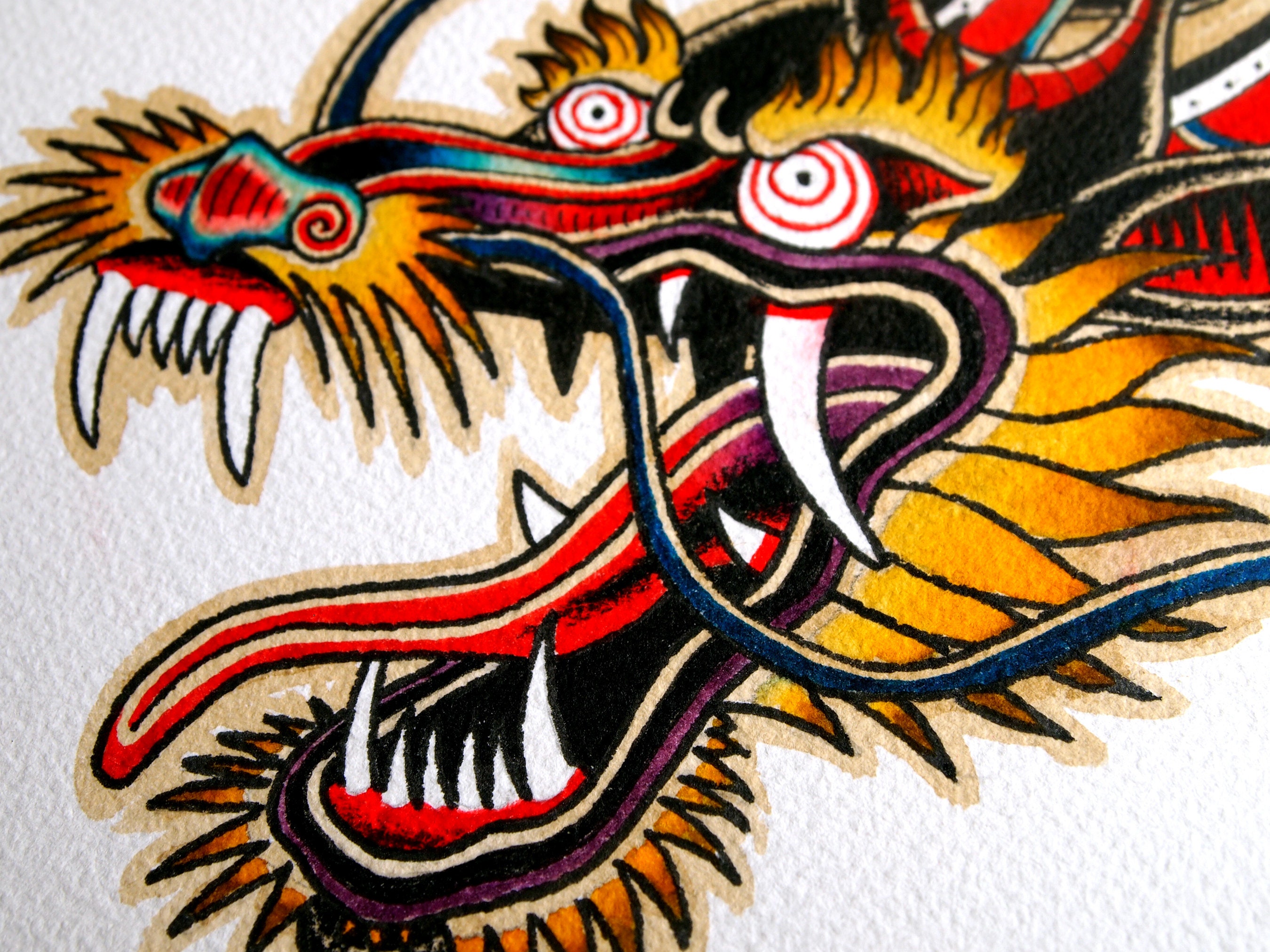 Dragon Head Traditional Tattoo Flash - Hand Painted to Order - Etsy