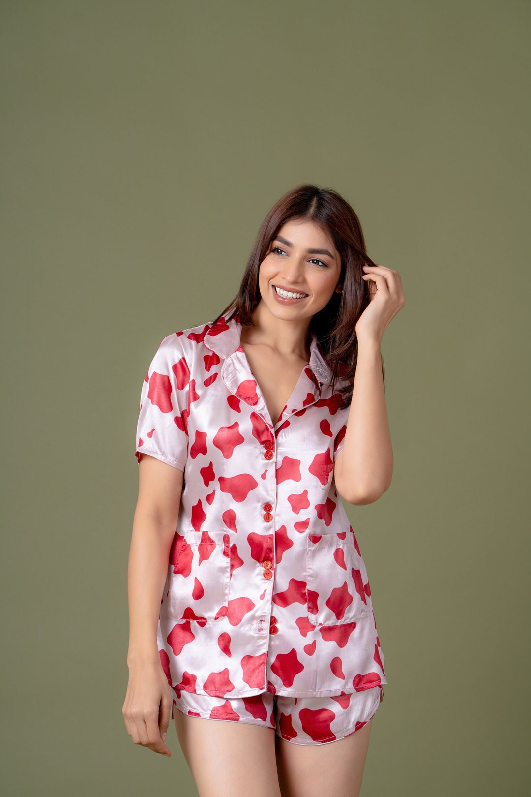 Cow Print Comfy Red and White Color Shirt & Shorts Nightwear by ...