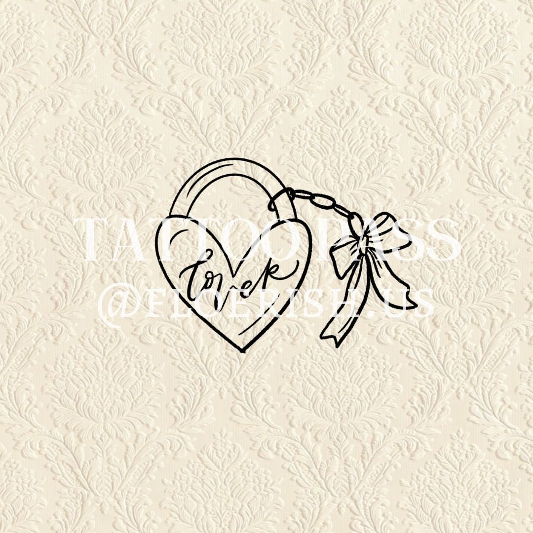 Tattoo Pass/ticket Heart Locket Bow Romantic Design Fine Line Tattoo ...