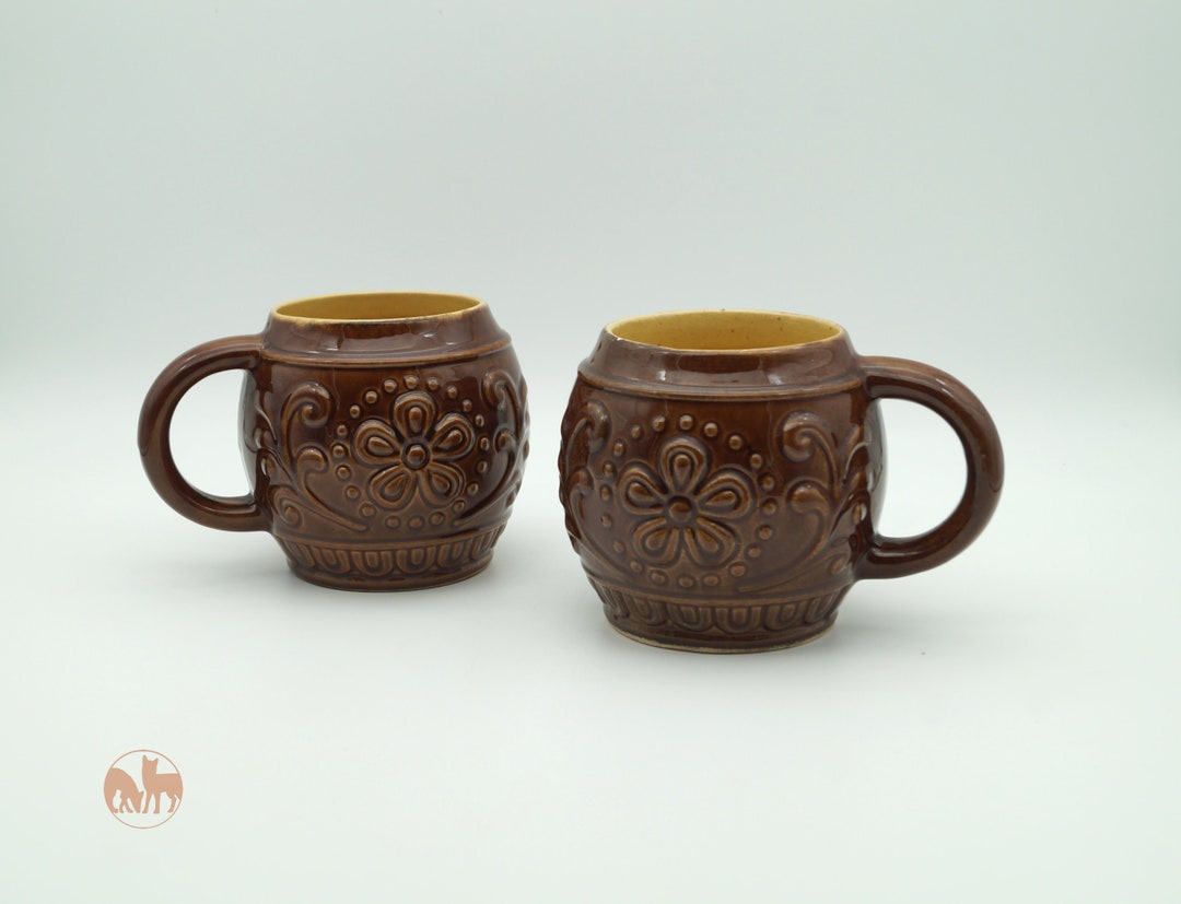 Relief Jug, Two Jugs Seidel Made of Ceramic Beer Mug Brown Boho Seidel ...