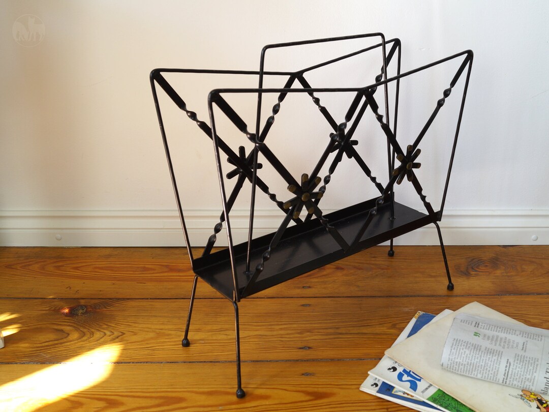 Vintage Newspaper Stand Metal Newspaper Holder Black Magazine Stand ...