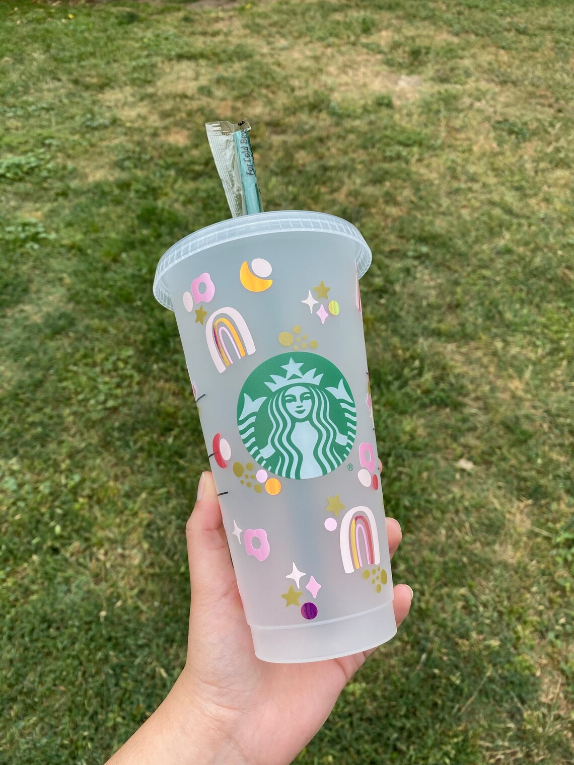 Rainbow Starbucks Cup 24 Oz Reusable Starbucks Cold Cup Etsy