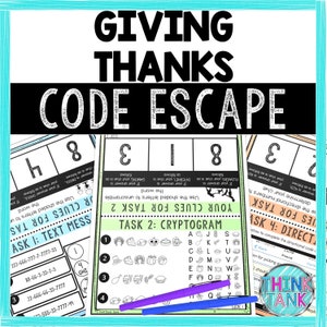 Giving Thanks Escape Room Code for Kids, Printable Party Game ...
