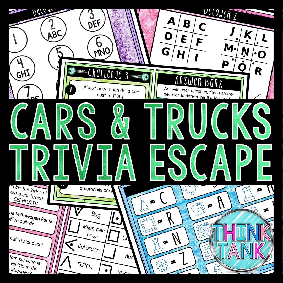 Cars and Trucks Trivia Game, Escape Room for Kids, Printable Party Game ...