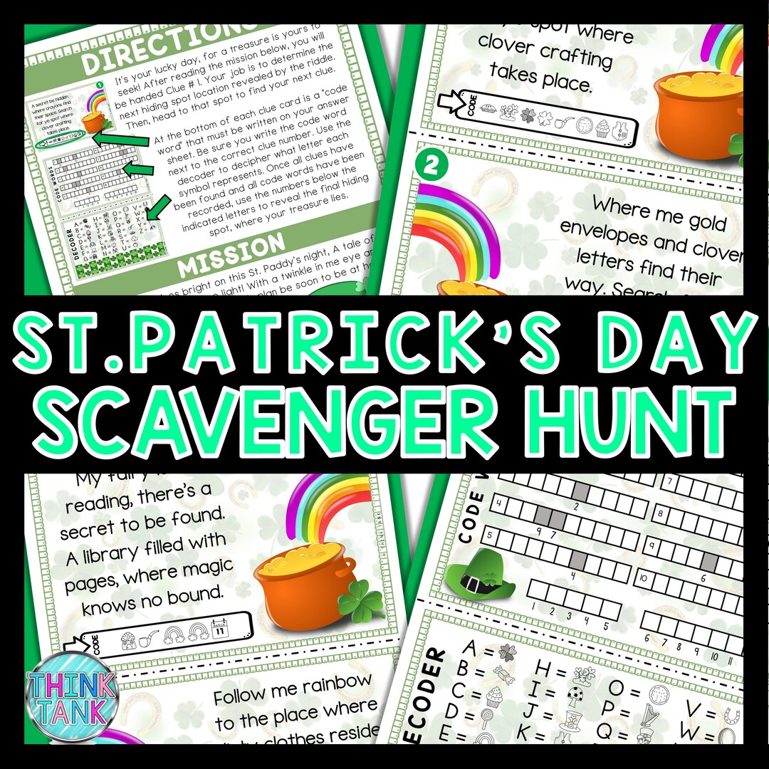 St. Patrick's Day Day Scavenger Hunt for Kids, Indoor Printable Game ...