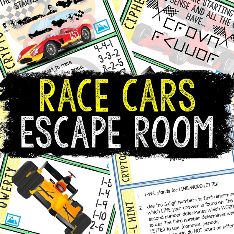 Escape Room for Kids Printable Party Game Race Cars Escape - Etsy