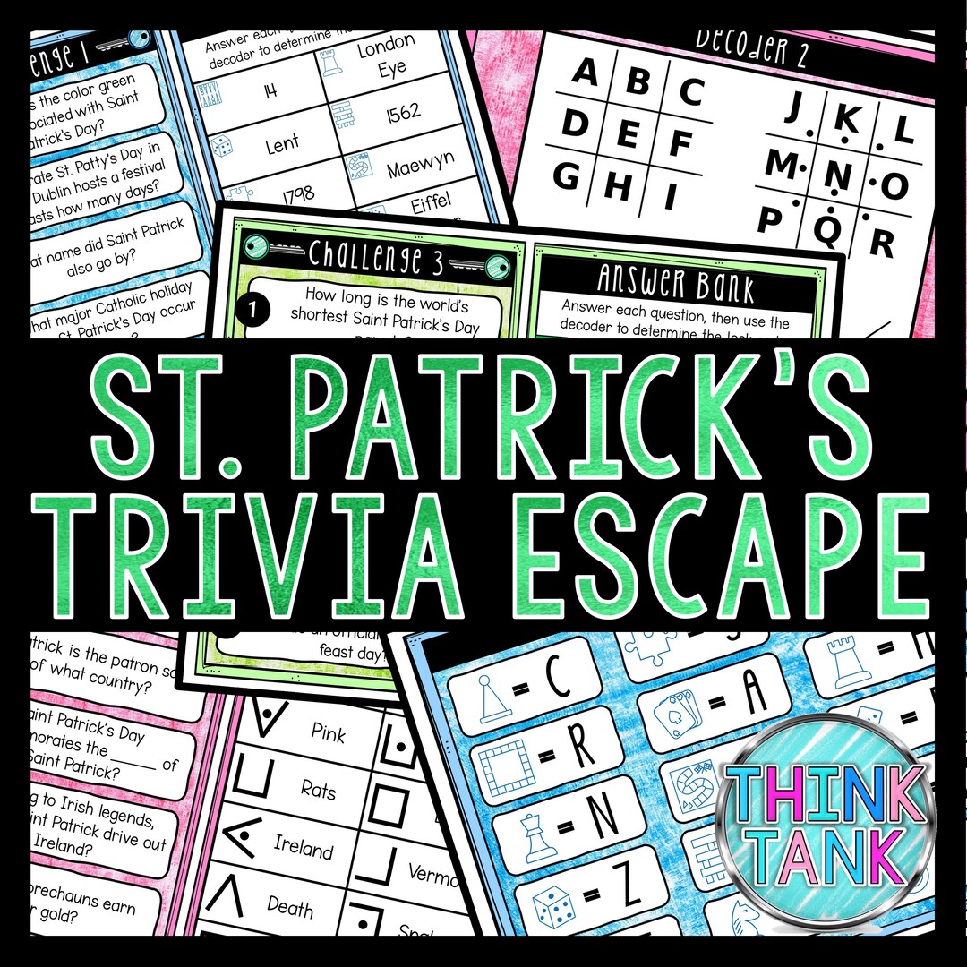 St. Patrick's Day Trivia Game - Escape Room for Kids - Printable Party ...