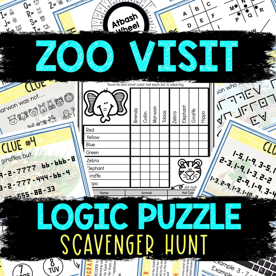 Logic Puzzle Scavenger Hunt Game for Kids - Party Game - Zoo Visit ...