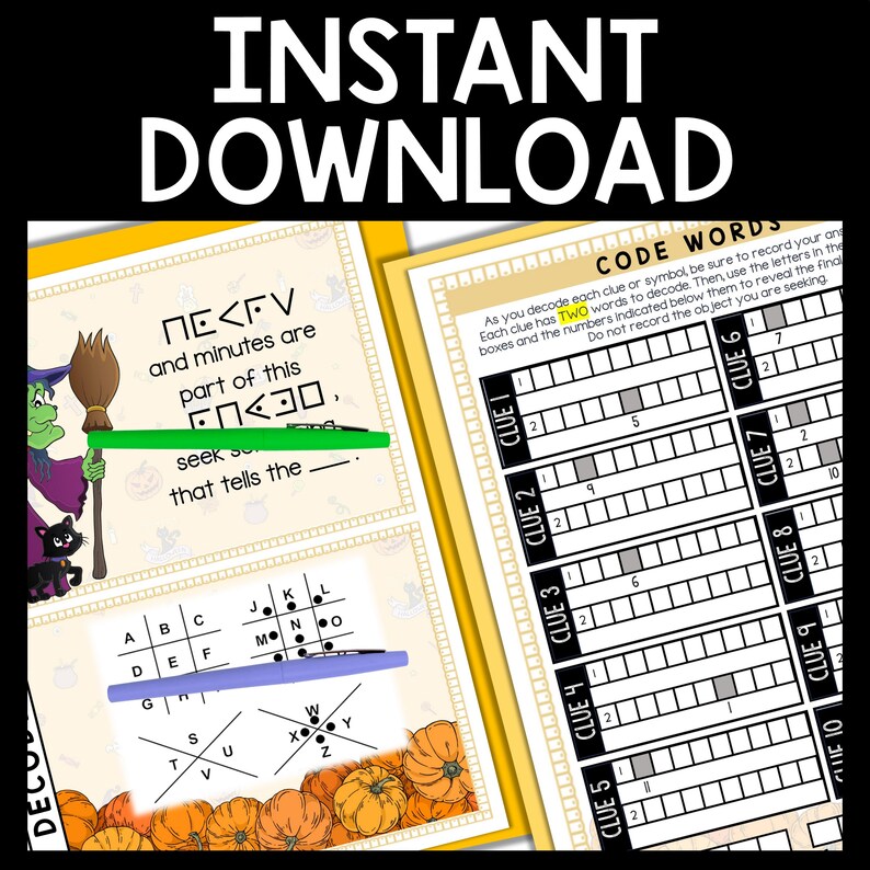Halloween Scavenger Hunt for Kids With Escape Room Puzzles, Printable ...