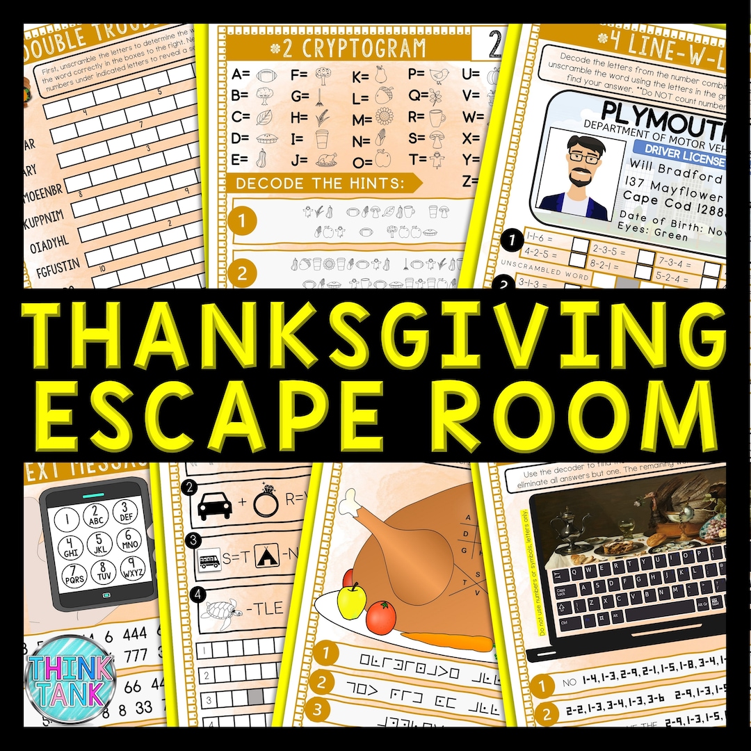 Thanksgiving Escape Room for Kids, Printable Party Game, Cipher Puzzles ...