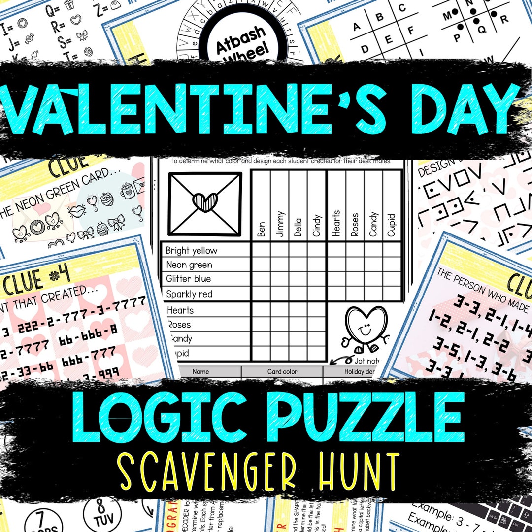 Valentine's Day Logic Puzzle Scavenger Hunt Game for Kids - Party Game ...