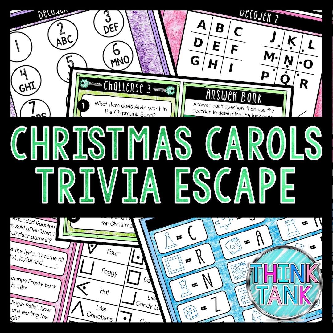 Christmas Carols Trivia Game, Escape Room for Kids, Printable Party ...