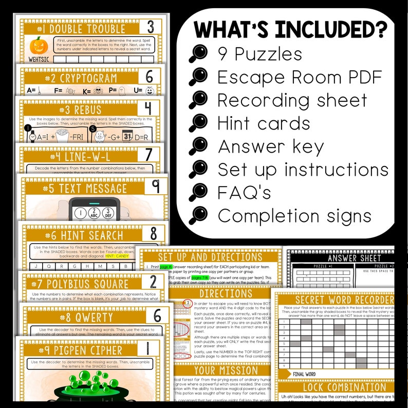 Halloween Escape Room for Kids, Printable Party Game, Cipher Puzzles ...
