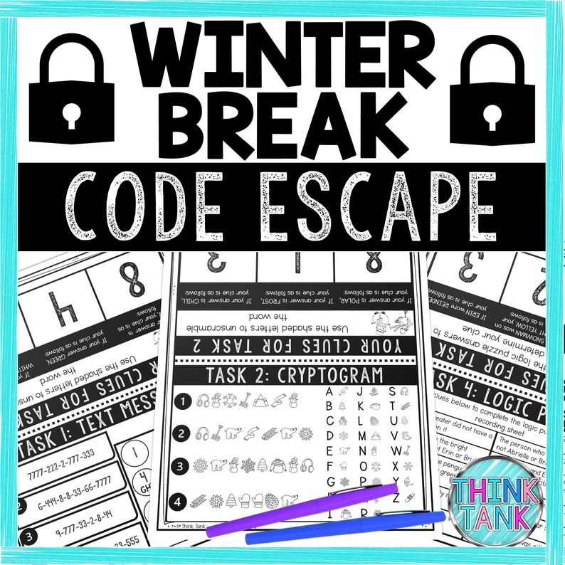 Winter Break Escape Room Code for Kids Printable Party Game - Etsy