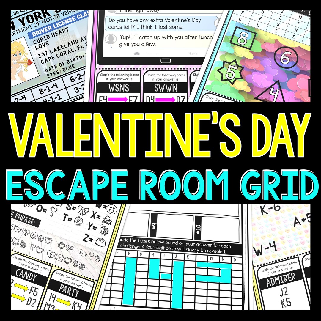 Valentine's Day Escape Room GRID for Kids, Printable Party Game ...