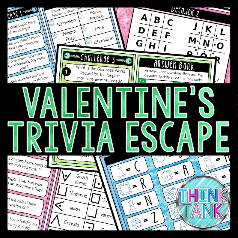 Valentine's Day Trivia Game - Escape Room for Kids - Printable Party ...