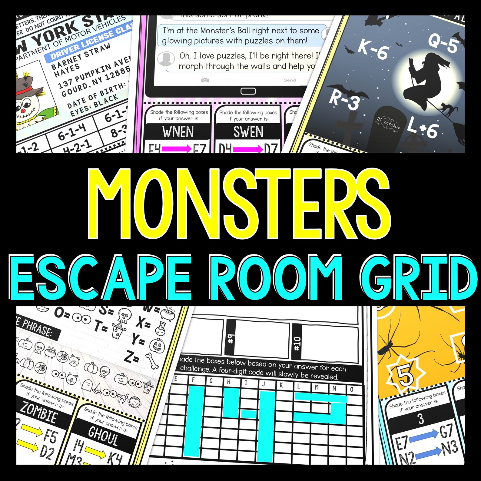 Halloween Monsters GRID Escape Room for Kids Printable Party - Etsy