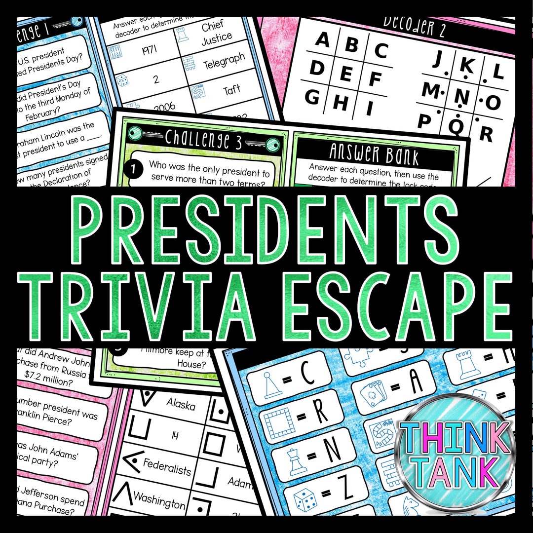 Presidents Trivia Game, Escape Room for Kids, Printable Party Game ...